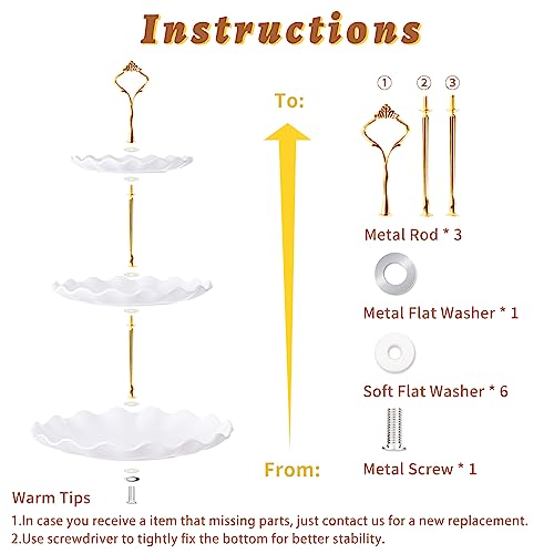 3 Tier Cupcake Stand Holder, BACUTHY Plastic Cup Cake Stand Tower with Tiered Serving Tray for Cupcakes, Donuts, Fruits and More, White