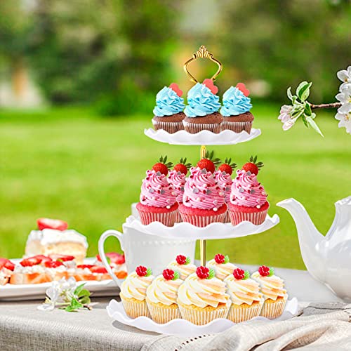 3 Tier Cupcake Stand Holder, BACUTHY Plastic Cup Cake Stand Tower with Tiered Serving Tray for Cupcakes, Donuts, Fruits and More, White