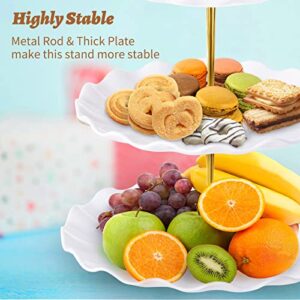 3 Tier Cupcake Stand Holder, BACUTHY Plastic Cup Cake Stand Tower with Tiered Serving Tray for Cupcakes, Donuts, Fruits and More, White