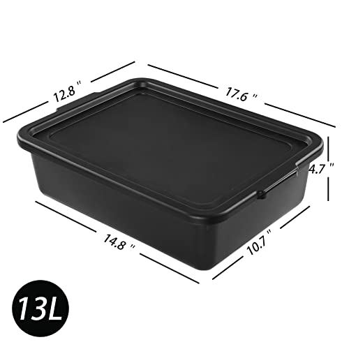 Innouse 13 L Black Plastic Bus Tub with Lid, 3 Pack Bus Dish Pan