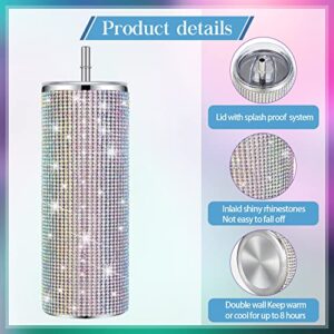 Tessco Bling Cups Rhinestones Tumbler with Straw Glitter Water Bottle Stainless Steel Straw Tumbler Insulated Bling Cup with Lid and Brush for Women (Colorful,20 Oz)