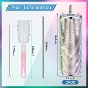 Tessco Bling Cups Rhinestones Tumbler with Straw Glitter Water Bottle Stainless Steel Straw Tumbler Insulated Bling Cup with Lid and Brush for Women (Colorful,20 Oz)