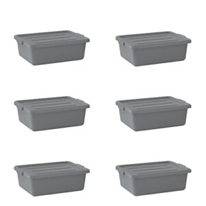 krollen industrial 6-pack 20" x 15" x 7" 9 gallon gray polypropylene plastic bus tub / bus box with cover