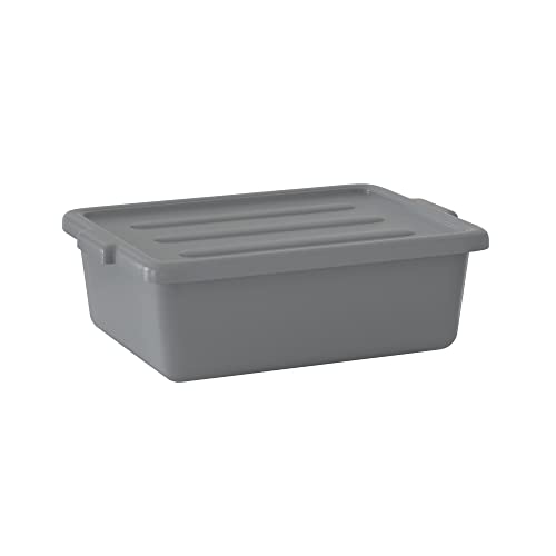 Krollen Industrial 6-Pack 20" x 15" x 7" 9 Gallon Gray Polypropylene Plastic Bus Tub / Bus Box with Cover