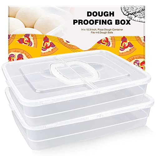 2 PCS Dough Trays for Pizza, Commercial Pizza Dough Proofing Box, BPA FREE，Durable Pizza Storage Container, 14" x 10.3" Large Capacity Pizza Dough Containers, Home Pizza Dough Trays with Handles