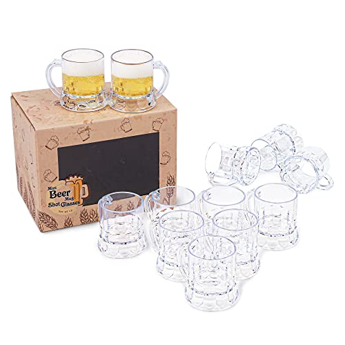 LiveBe Mini Plastic Beer Mug Shot Glasses with Handles for Party-2.16'' Tall-2 oz (set of 12)