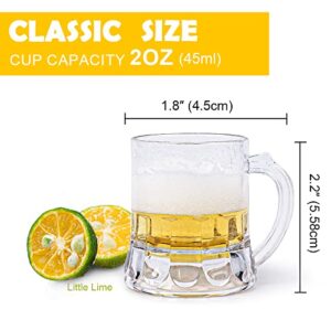 LiveBe Mini Plastic Beer Mug Shot Glasses with Handles for Party-2.16'' Tall-2 oz (set of 12)