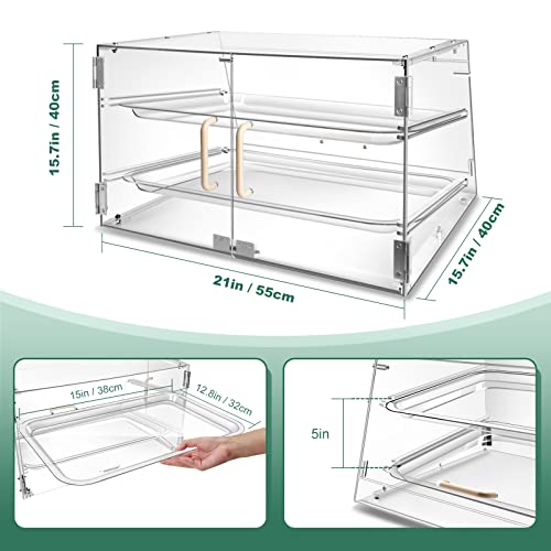 YBSVO 2 Tray Bakery Display Case with Front and Rear Doors - 21" x 17" x 12"