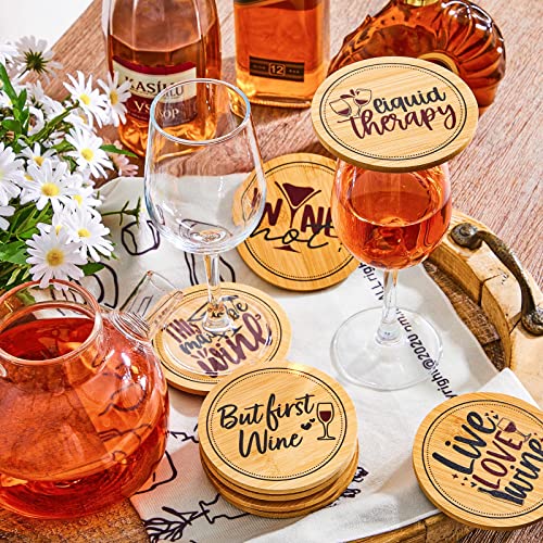 Tessco 8 Pcs Wine Glass Covers Funny Wood Drinking Glass Covers to Keep Bugs out Bamboo Water Glass Toppers Keeps Debris out for Party Wine Accessories Housewarming Gifts