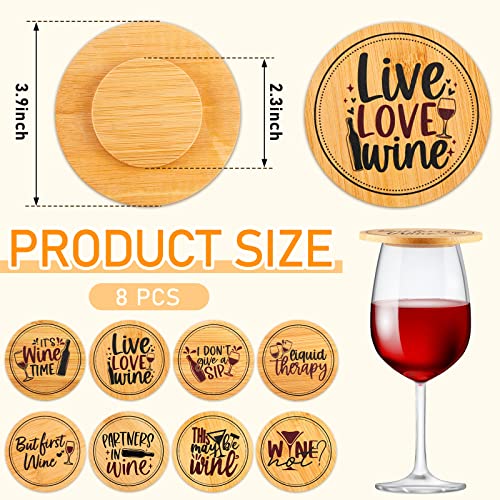 Tessco 8 Pcs Wine Glass Covers Funny Wood Drinking Glass Covers to Keep Bugs out Bamboo Water Glass Toppers Keeps Debris out for Party Wine Accessories Housewarming Gifts