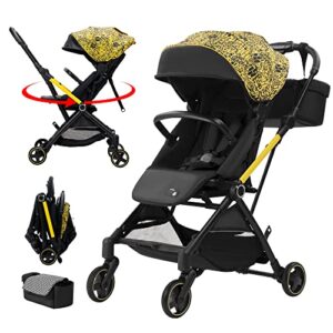 royalbaby lightweight infant stroller 360 reversible seat, compact fold, portable travel toddler baby stroller with umbrella & multi-position reclining, adjustable large canopy, extra storage, yellow