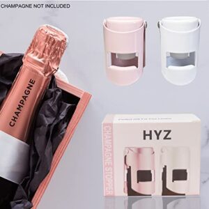 HYZ Champagne Stoppers 1*White 1*Pink, Professional Sparkling Wine Stopper for Prosecco, Cava and Bubbly, Champagne Bottle Cork, Saver, Sealer - Stainless Steel & Only Silicone Sealed