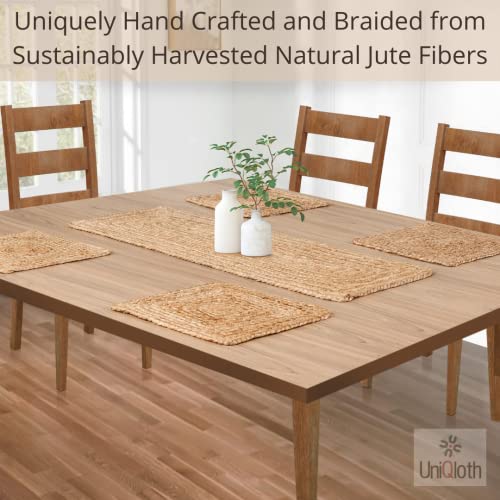 UniQloth Farmhouse Jute Burlap Braided Table Runner 36 Inches Long - 13x36 Natural Jute Braided Table Runner 100% Jute Hand Crafted Rustic Vintage Dining Table Runner Natural