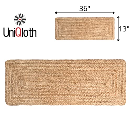 UniQloth Farmhouse Jute Burlap Braided Table Runner 36 Inches Long - 13x36 Natural Jute Braided Table Runner 100% Jute Hand Crafted Rustic Vintage Dining Table Runner Natural