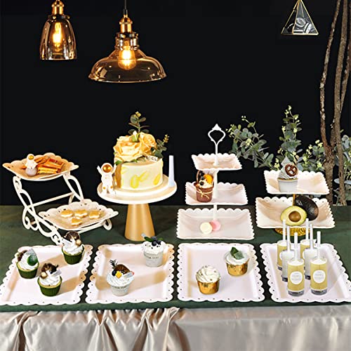 10 Pcs Cake Stand White Plastic Dessert Table Stand Set 4 Pcs 3 Tire Cupcake Display Stands Cookie Tray Rack Serving Tray Cake Display Tower and 6 Pcs Dessert Trays for Wedding Baby Shower Tea Party