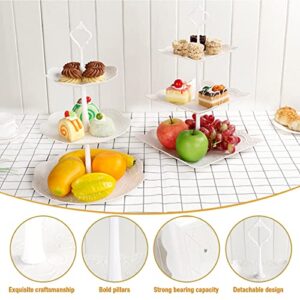 10 Pcs Cake Stand White Plastic Dessert Table Stand Set 4 Pcs 3 Tire Cupcake Display Stands Cookie Tray Rack Serving Tray Cake Display Tower and 6 Pcs Dessert Trays for Wedding Baby Shower Tea Party