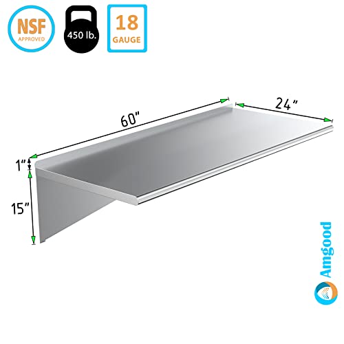 AmGood 24" X 60" Stainless Steel Wall Shelf | Metal Shelving | Garage, Laundry, Storage, Utility Room | Restaurant, Commercial Kitchen | NSF