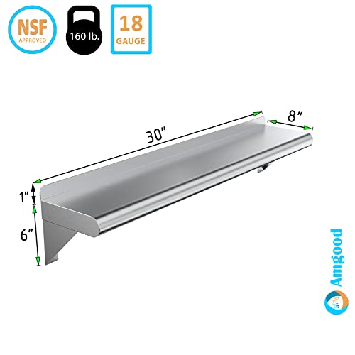 AmGood 8" X 30" Stainless Steel Wall Shelf | Metal Shelving | Garage, Laundry, Storage, Utility Room | Restaurant, Commercial Kitchen | NSF