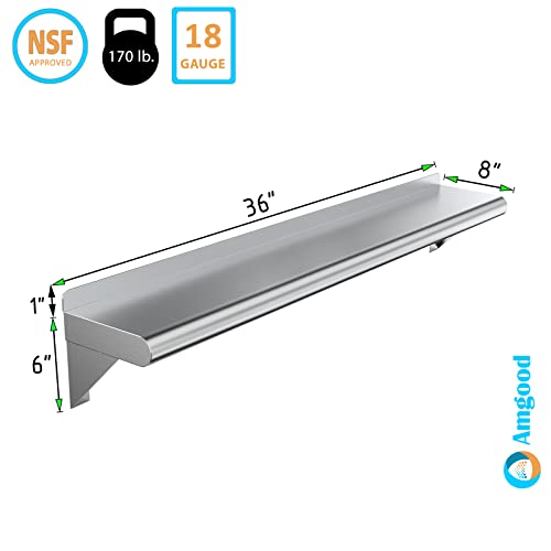 AmGood 8" X 36" Stainless Steel Wall Shelf | Metal Shelving | Garage, Laundry, Storage, Utility Room | Restaurant, Commercial Kitchen | NSF