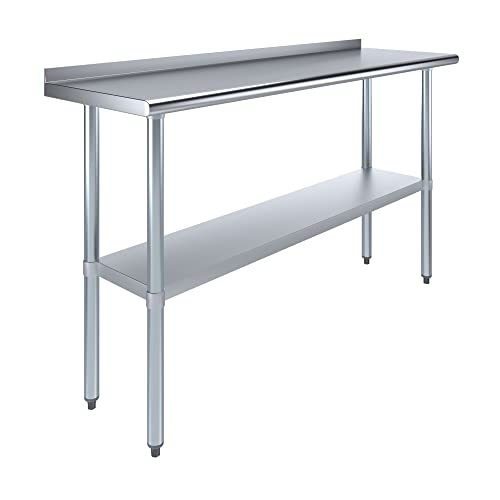 AmGood 18" X 60" Stainless Steel Work Table with 1.5" Backsplash | Metal Kitchen Food Prep Table | NSF