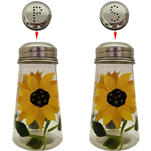 Ritadeshop Hand Painted Salt and Pepper Shaker Set with S and P Stainless Lids (2, Sunflowers)