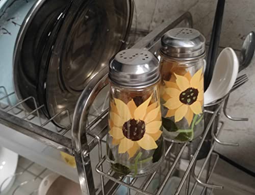 Ritadeshop Hand Painted Salt and Pepper Shaker Set with S and P Stainless Lids (2, Sunflowers)