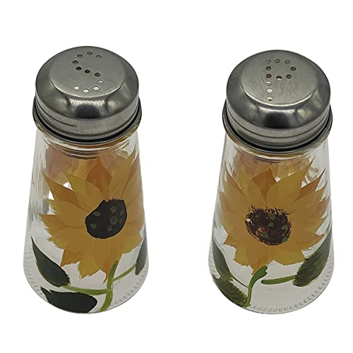 Ritadeshop Hand Painted Salt and Pepper Shaker Set with S and P Stainless Lids (2, Sunflowers)