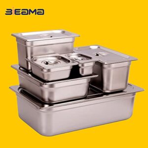 BIEAMA 6-Pack Hotel Pans with Lid, 1/6 Size 4" Deep, NSF, Catering Food Pan, Commercial Stainless Steel Pan with Cover