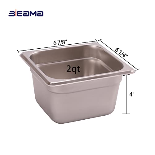 BIEAMA 6-Pack Hotel Pans with Lid, 1/6 Size 4" Deep, NSF, Catering Food Pan, Commercial Stainless Steel Pan with Cover