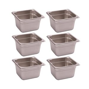 BIEAMA 6-Pack Hotel Pans with Lid, 1/6 Size 4" Deep, NSF, Catering Food Pan, Commercial Stainless Steel Pan with Cover