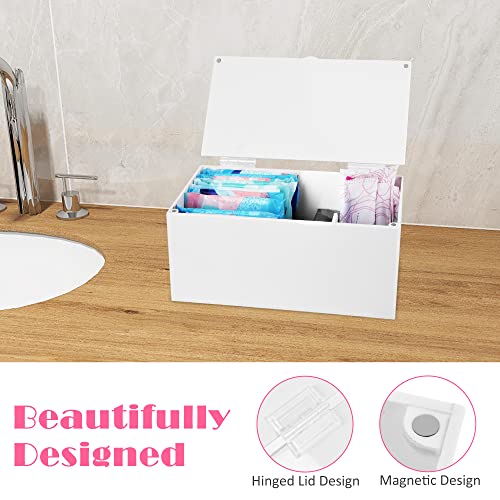 ChengFu Acrylic Magnetic Sanitary Napkin Storage Container, Pad Holder for Period, Pad Holder for Women Bathroom, Pad and Tampon Holder for Bathroom, Sanitary Napkin Dispenser, White