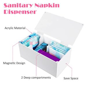 ChengFu Acrylic Magnetic Sanitary Napkin Storage Container, Pad Holder for Period, Pad Holder for Women Bathroom, Pad and Tampon Holder for Bathroom, Sanitary Napkin Dispenser, White