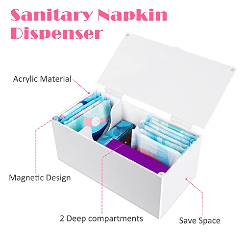 ChengFu Acrylic Magnetic Sanitary Napkin Storage Container, Pad Holder for Period, Pad Holder for Women Bathroom, Pad and Tampon Holder for Bathroom, Sanitary Napkin Dispenser, White