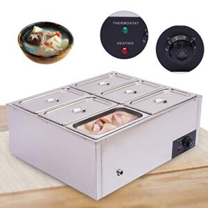 Fichiouy 850W Commercial 6-Pan Electric Countertop Steam Food Warmer, Stainless Steel Buffet Large Capacity 6 Lids Table Steamer Bain Marie for Restaurant