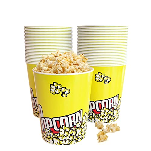 EGGKITPO 32 Oz Popcorn Buckets 50 Pack Retro Style Disposable Popcorn Box Grease Resistant Small Popcorn Holer for Home Movie Night Birthday Christmas Concession Stands Popcorn Bars