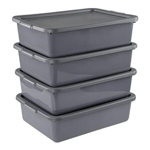 Jekiyo 13 L Plastic Bus Tray with Lid, 4 Pack Bus Tub Box, Grey