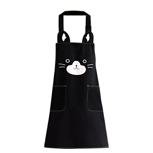 KIMCHOMERSE Apron with Cute Cat Pattern for Women Girls, Kitchen Apron with Front Pockets for Cooking Grilling Baking Serving Painting Gardening, Funny Gifts for Mom and Friends -Black