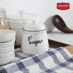 HAOTOP Farmhouse Porcelain Sugar Bowl with Lid and Spoon 12oz,Easy to Clean (White)