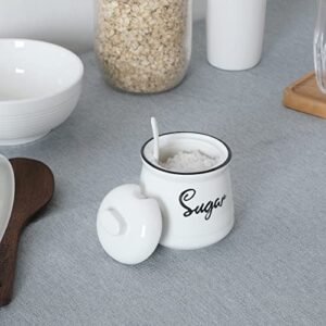 HAOTOP Farmhouse Porcelain Sugar Bowl with Lid and Spoon 12oz,Easy to Clean (White)