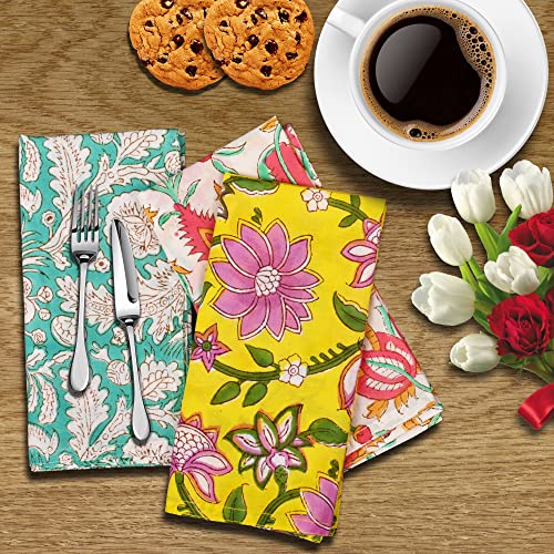 DIYANAIMPEX 10 Pc Cotton Cloth Napkins Hand Block Print Hand Made Size 16x16 Inch Printed Home Decor Indian Eco Friendly Mix Lot Dinner Napkins (Multicoloured)