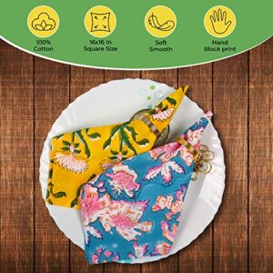 DIYANAIMPEX 10 Pc Cotton Cloth Napkins Hand Block Print Hand Made Size 16x16 Inch Printed Home Decor Indian Eco Friendly Mix Lot Dinner Napkins (Multicoloured)