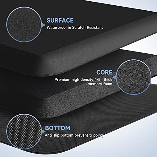 4/5 Inch Thick Mat Anti Fatigue Rugs Kitchen Decor Non-Slip, Stain Resistant, Waterproof Desk Mat for Office, Workshop, Black, 17'' x 28''