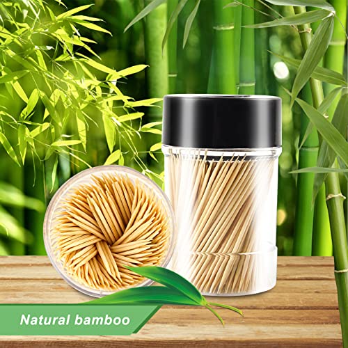 TRTRin [3000 Count 100% Natural Bamboo Toothpicks - With 1 Piece Reusable Toothpick Holder, Sturdy and Smooth Toothpicks for Parties, Appetizers, Olives, BBQ, Fruit and Teeth Cleaning, Black.