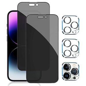 pehael [2+2 pack] iphone 14 pro max privacy screen protector with camera lens protector full coverage anti-spy tempered glass film 9h hardness upgrade edge protection easy installation bubble free specially designed for iphone 14 pro max [6.7 inch]