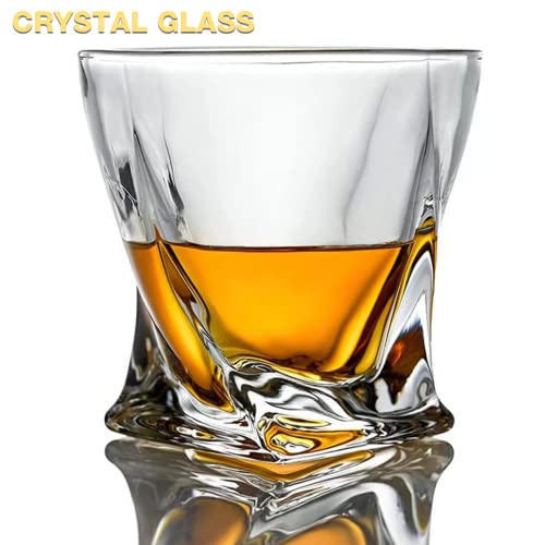 Mfacoy Old Fashioned Whiskey Glasses Set of 4 (2 Crystal Bourbon Glasses, 2 Round Big Ice Ball Molds 11 Oz Rocks Glass with Gift Box, Barware for Scotch Cocktail Rum Vodka Liquor, Gifts for Men