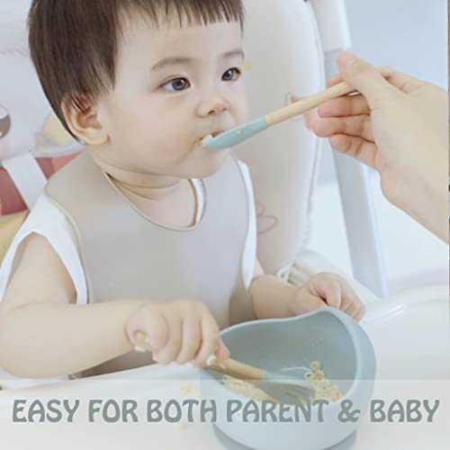 Ginbear Silicone Baby Spoon and Fork Set Self-feeding, Baby Flatware Sets, Toddler Feeding Utensils for Child 6 Months+ (Hazy Green/Almond)