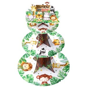 safari cupcake sand 3 tier jungle theme baby shower decor woodland cupcake holders decorations forest wild animals theme dessert tower for kids birthday party supplies