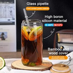 PUPUBLUE 4pcs Glass Cups with Bamboo Lids and Glass Straws, 16oz Drinking Glasses Can Shaped Glass Cups, Beer Glasses, Iced Coffee Glasses, Ideal for Whiskey, Gift, Wine, Cocktail- 2 Cleaning Brushes