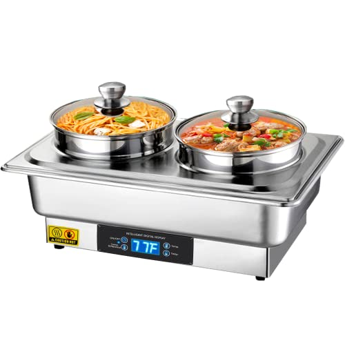 VorChef Commercial Food Warmer, Commercial Grade Stainless Bain Marie Steel Buffet 2-Pot 2 x 4.4L Electric Steam Table for Catering and Restaurants