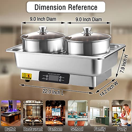 VorChef Commercial Food Warmer, Commercial Grade Stainless Bain Marie Steel Buffet 2-Pot 2 x 4.4L Electric Steam Table for Catering and Restaurants